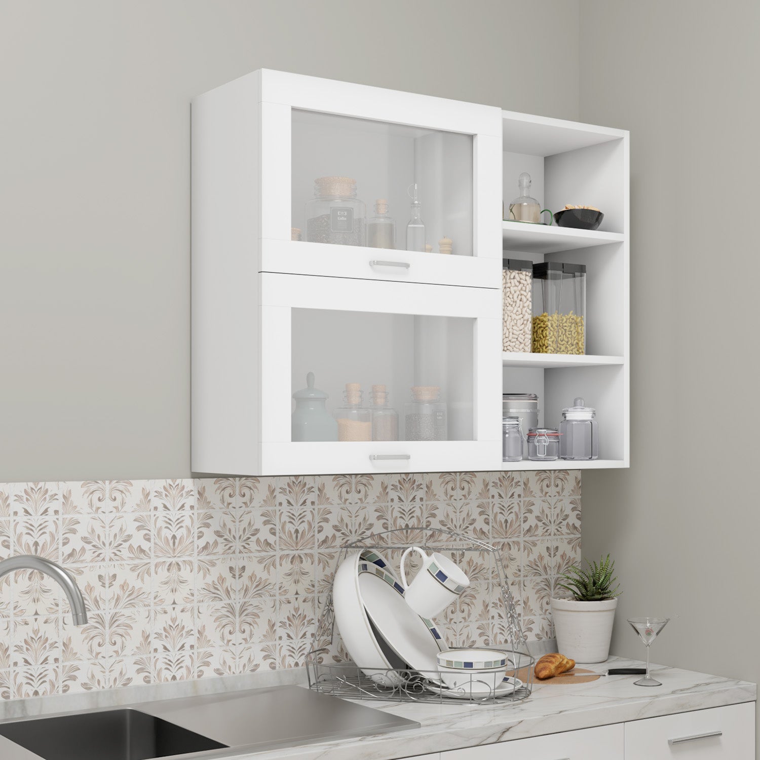 FlipUP | Modular Kitchen | Wall Cabinet - Spring 2 Doors with Open She ...