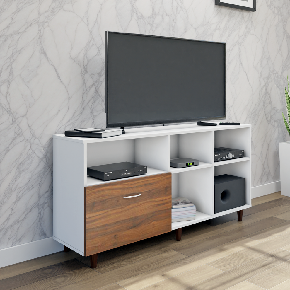 TV Unit | 1 Drawer, Shelf & Open Shelves | Dual Color – VIKI FURNITURE